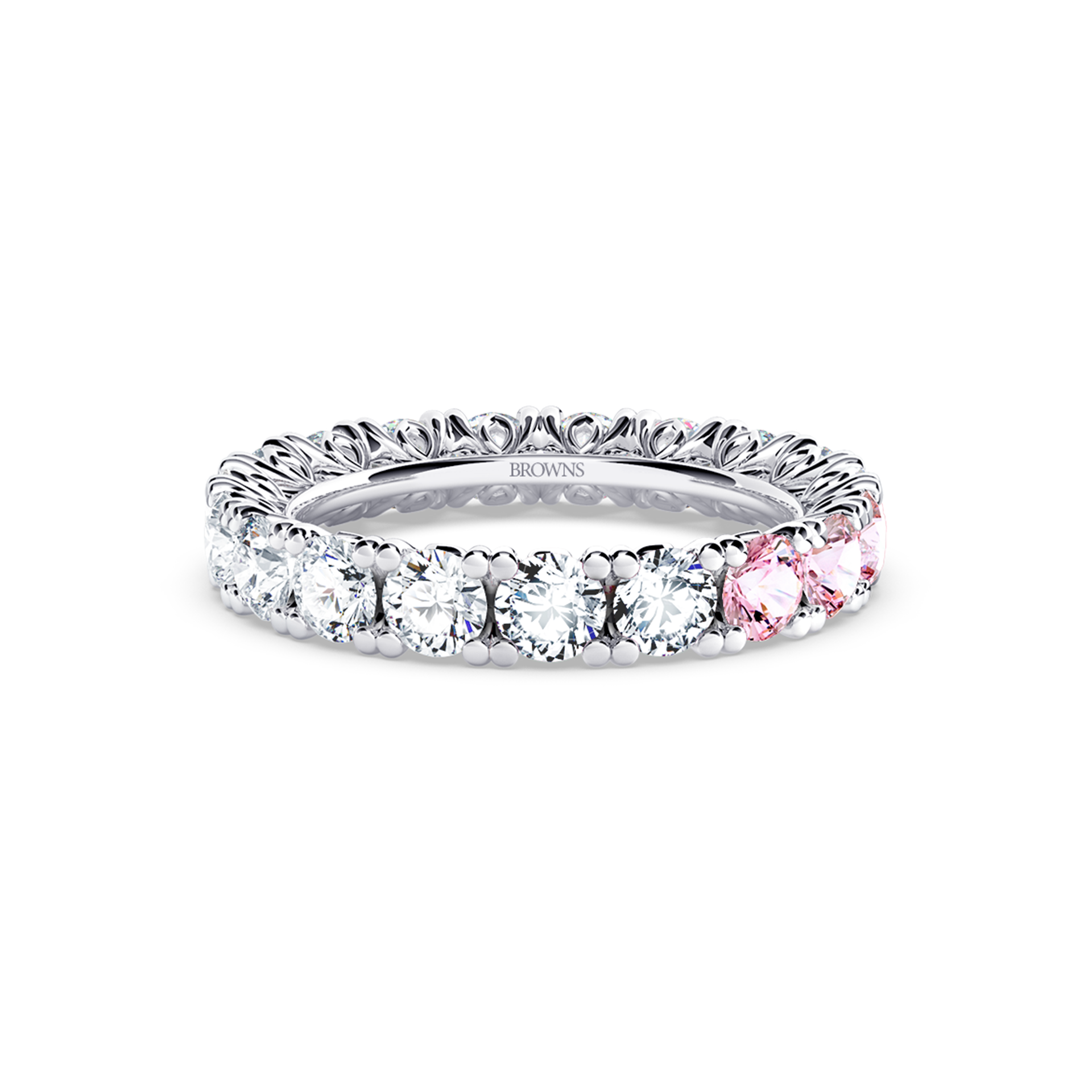 Womens Protea Diamond and Pink Sapphire Full Eternity Ring | Platinum ...