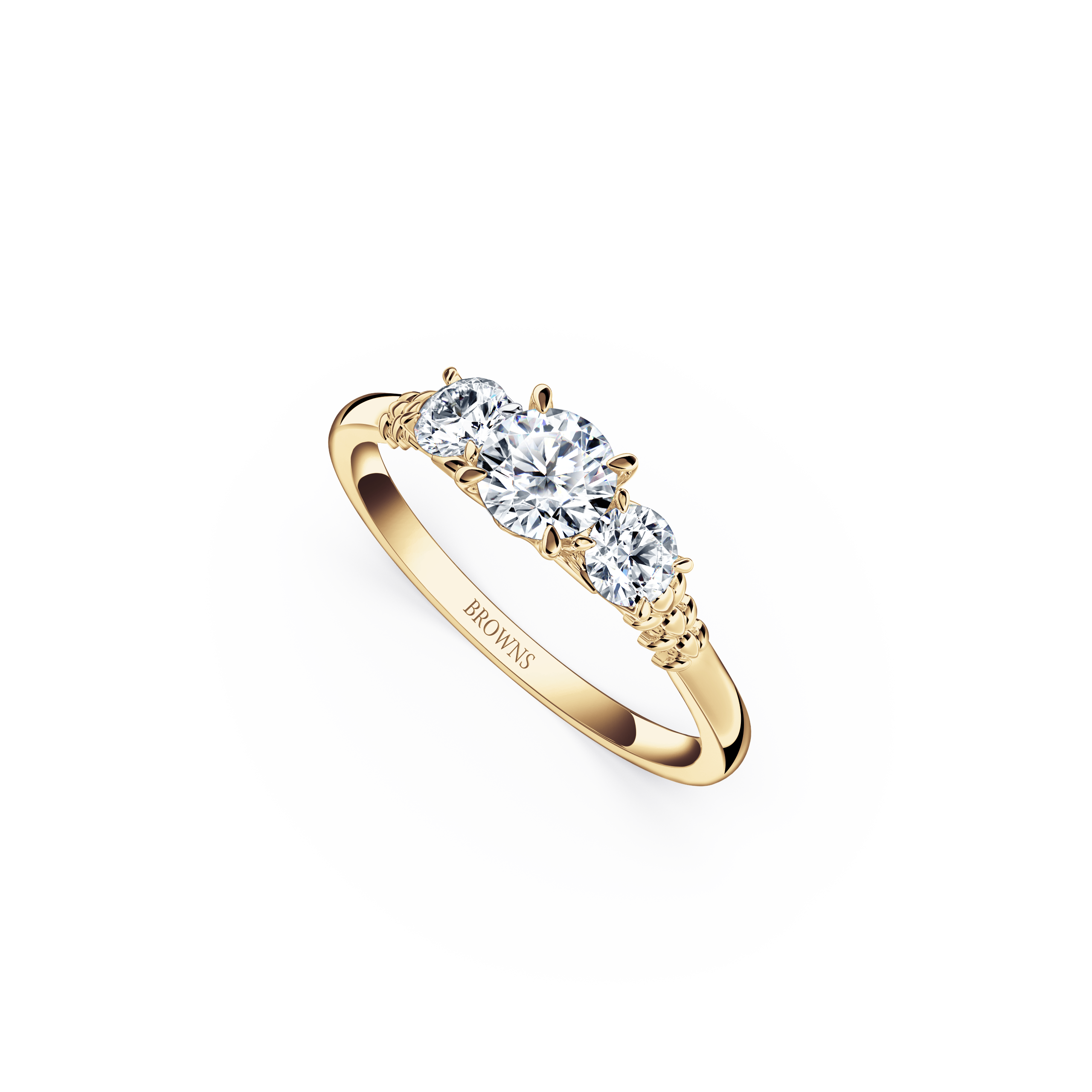 Protea Trilogy Round Brilliant Diamond Engagement Ring | Yellow Gold ...