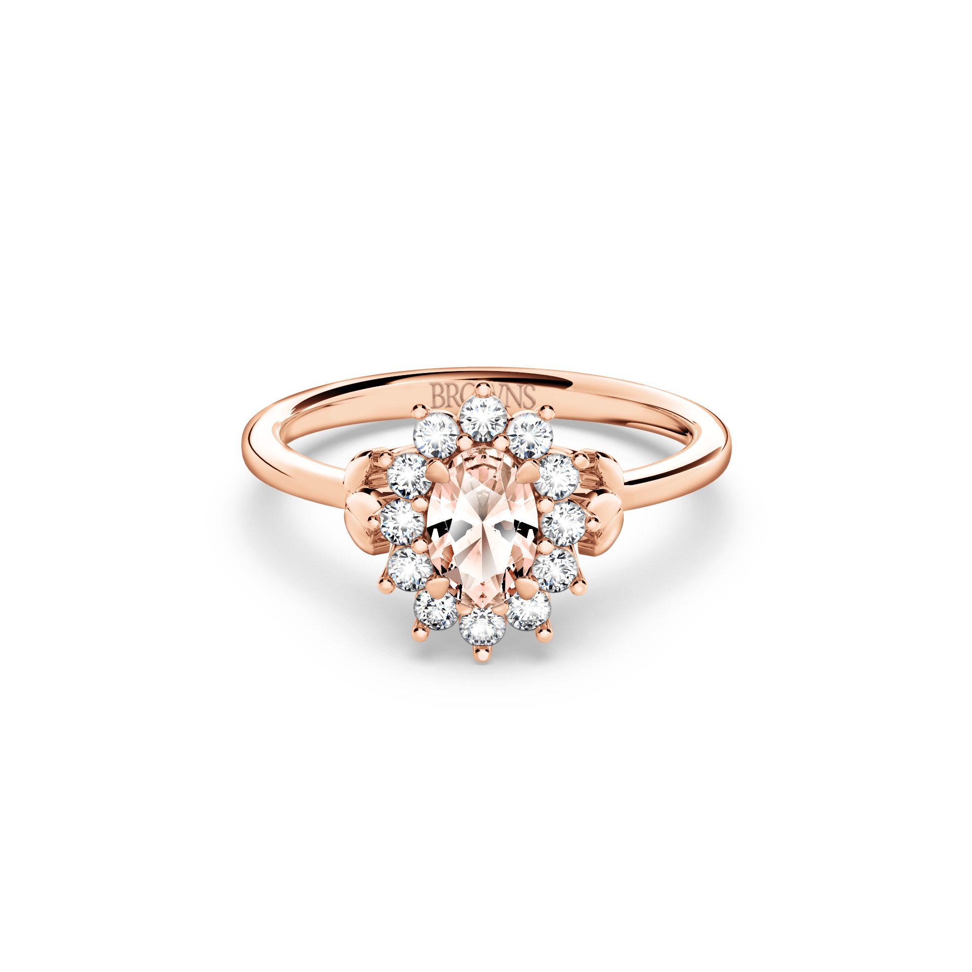 Womens Protea Morganite and Diamond Cluster Ring | Rose Gold – BROWNS