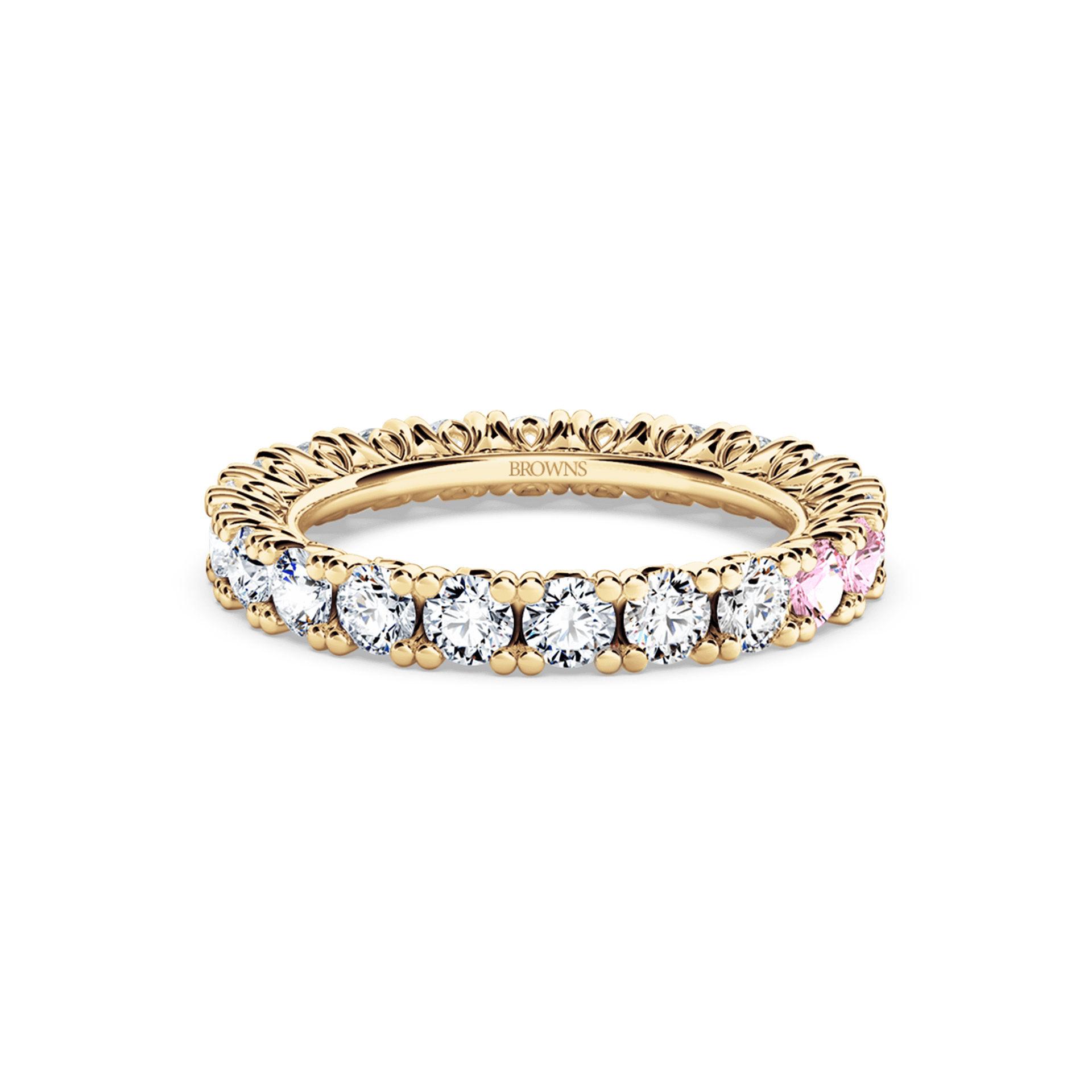 Womens Protea Diamond and Pink Sapphire Full Eternity Ring | Yellow ...